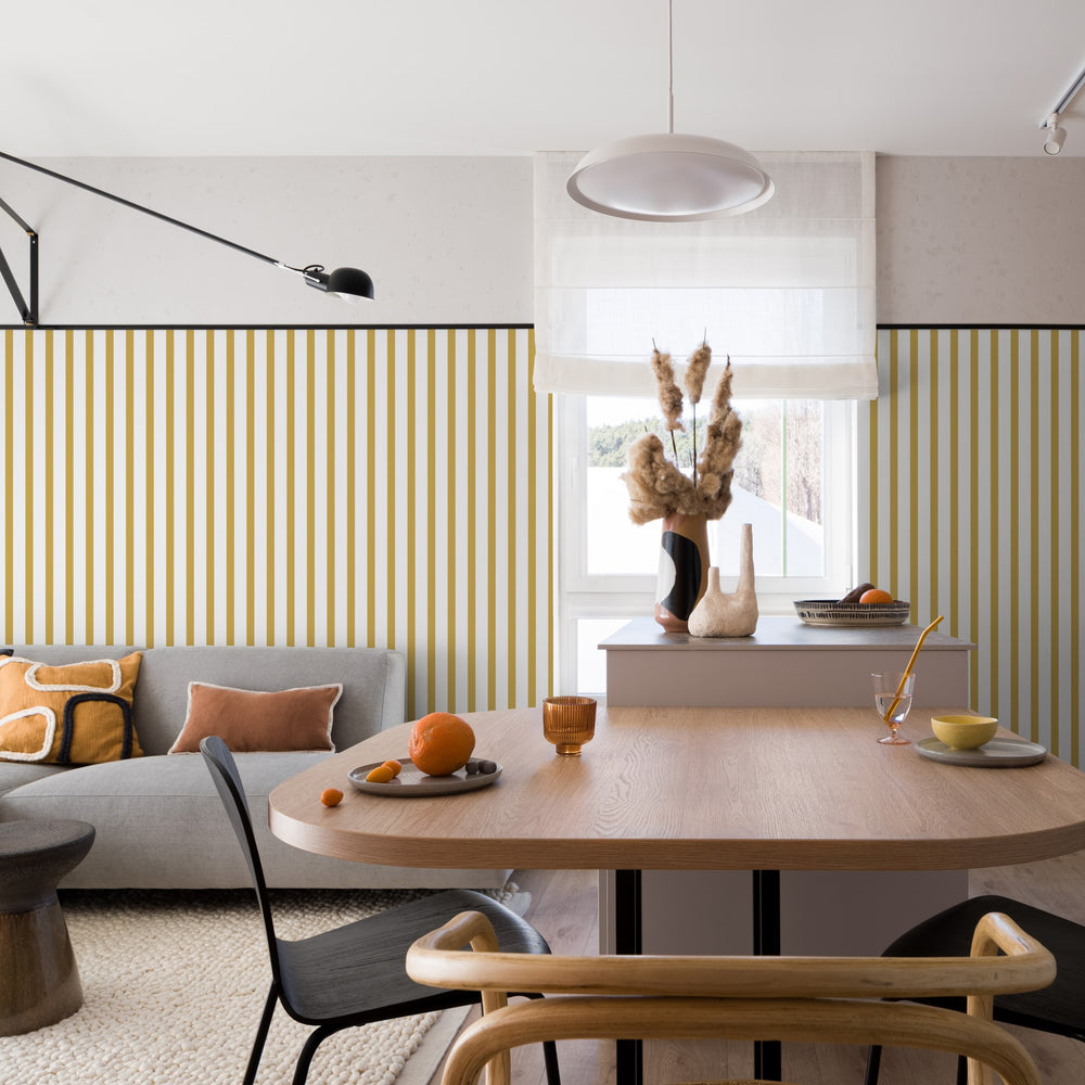 Alcott - White and Yellow Striped Wallpaper