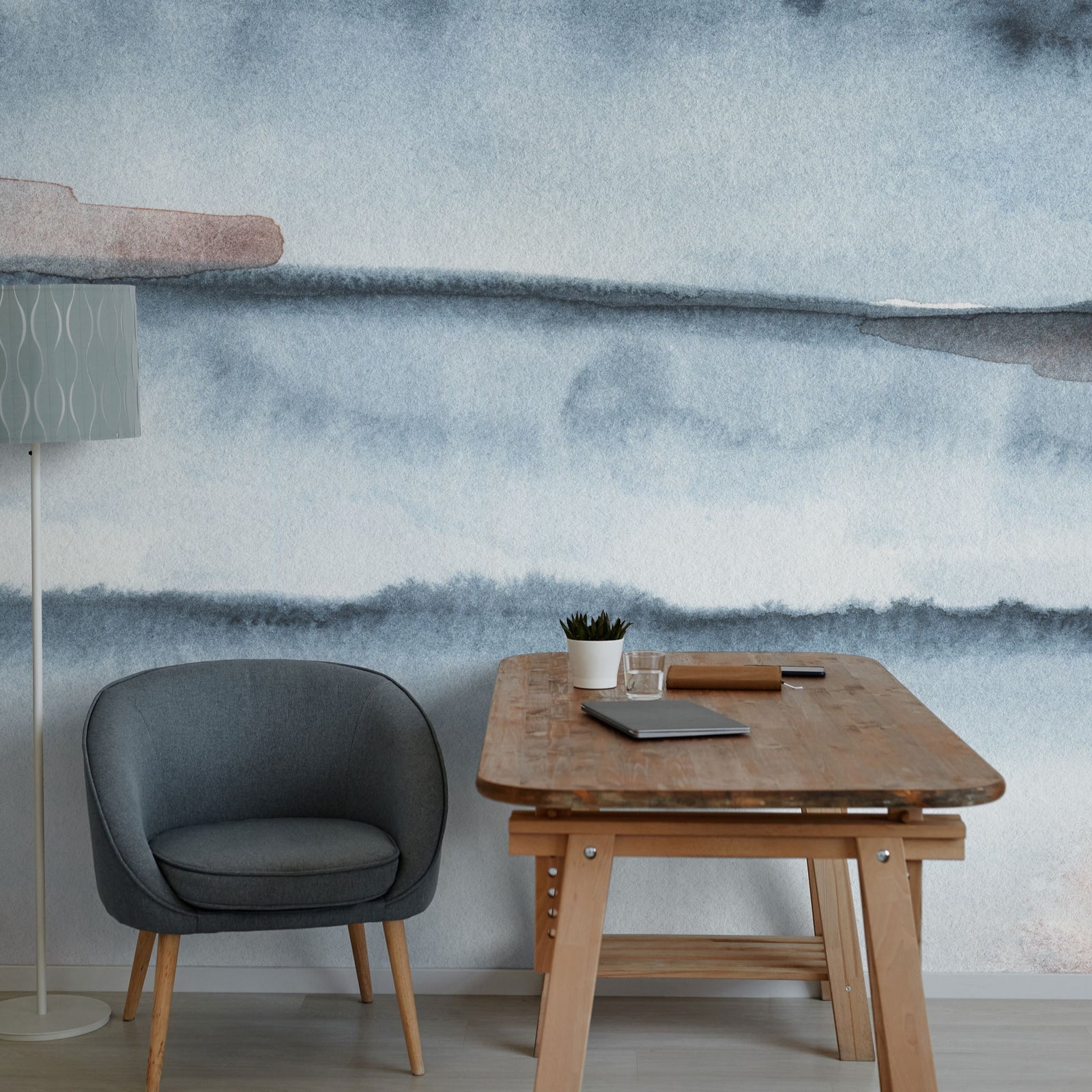 Monterey - Blue and Red Watercolor Infinity Mural Wallpaper