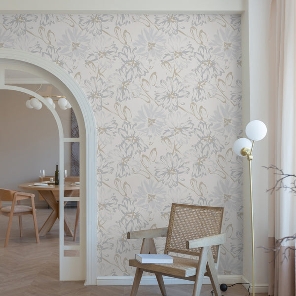 Something Blue - Blue and Tan Floral Wallpaper– WALL BLUSH