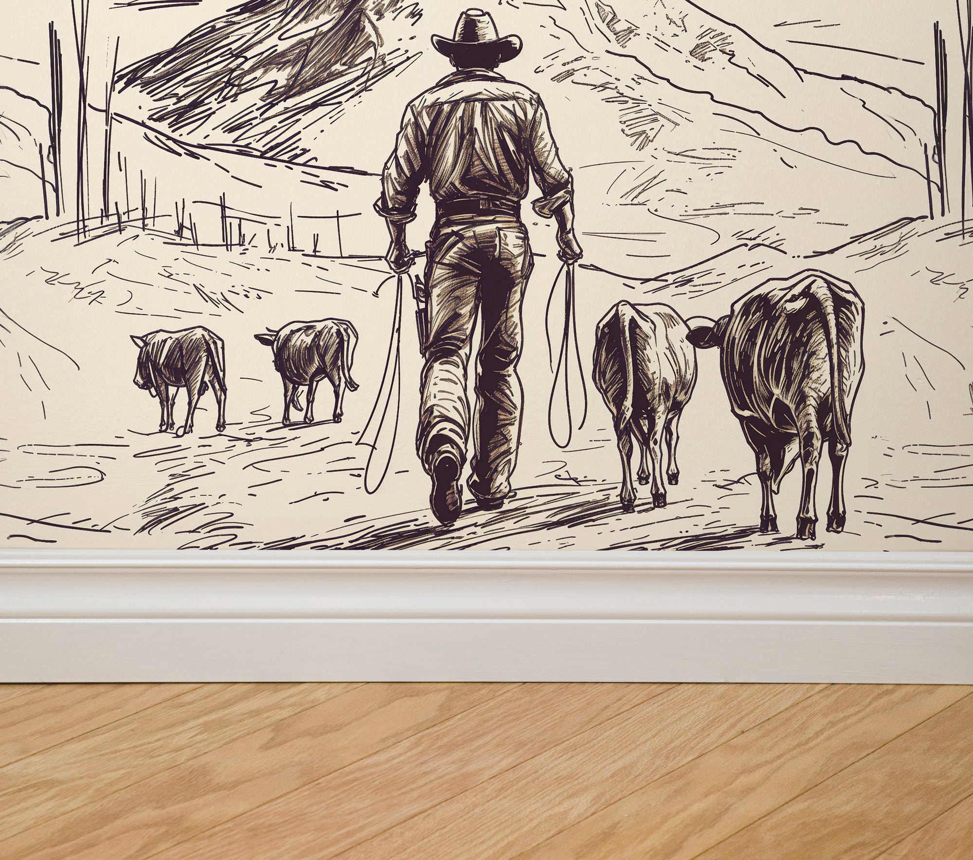 Out West - Hand Drawn Western Wallpaper