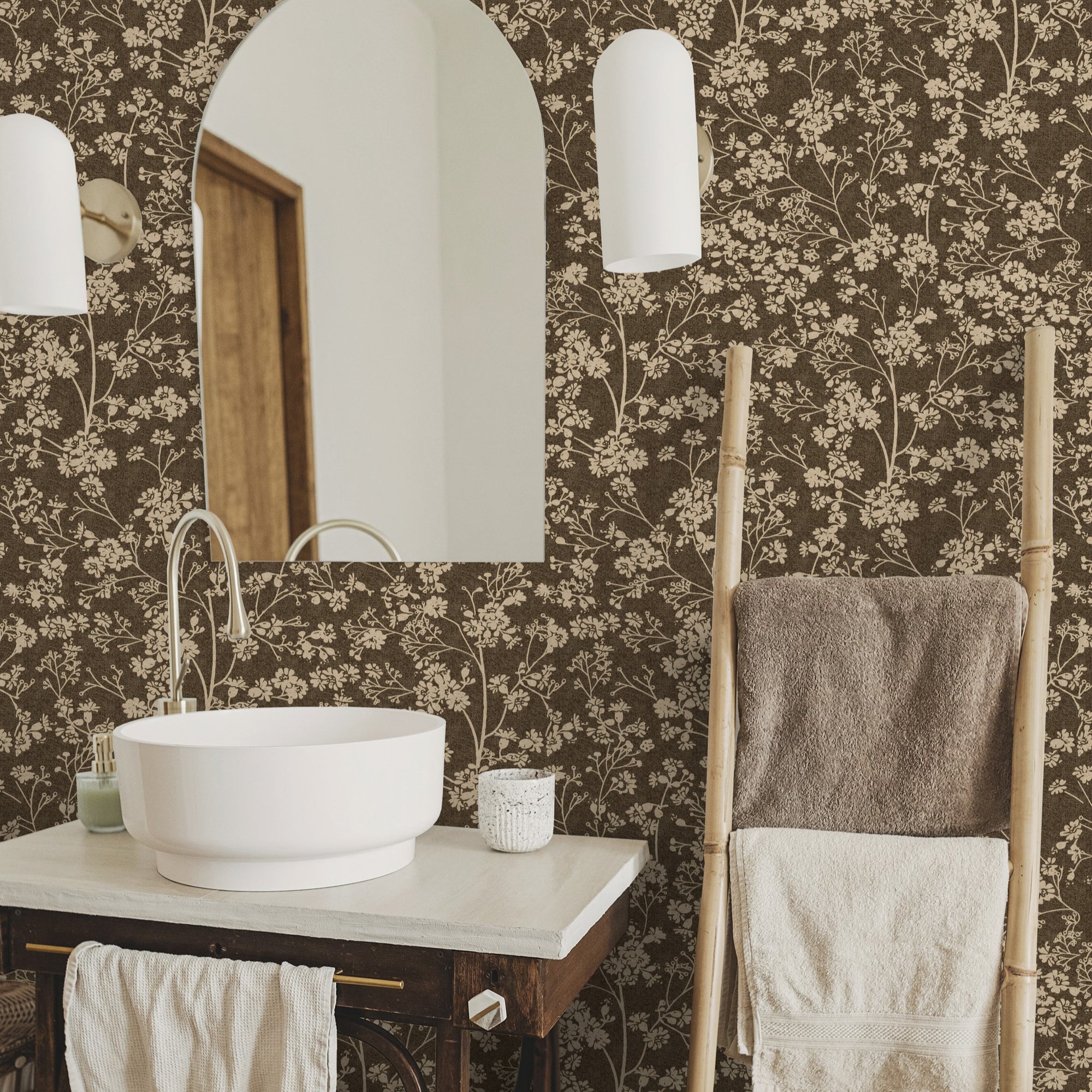 Burnett - Vintage Brown Floral Wallpaper