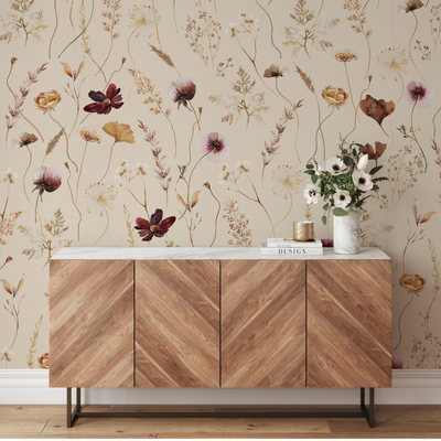 Dahlia (Tan) - Boho Floral Wallpaper