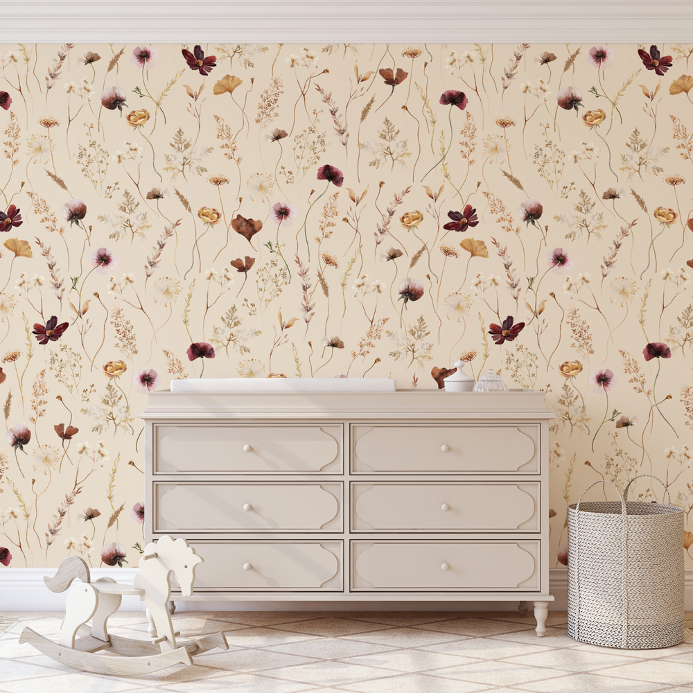 Dahlia (Tan) - Boho Floral Wallpaper