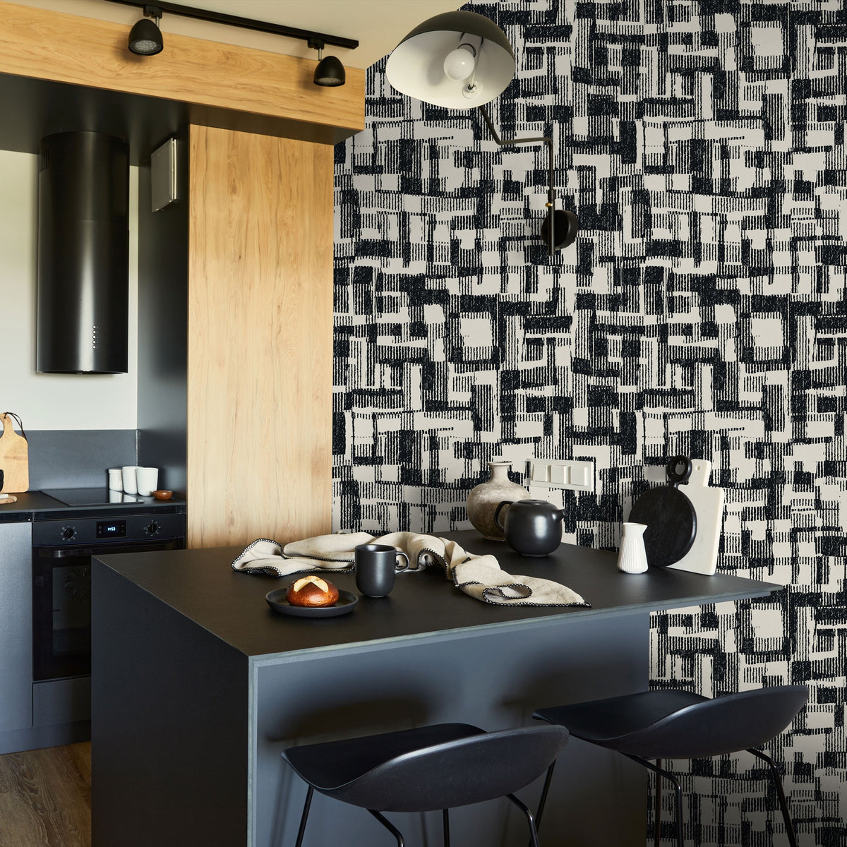 Ezra - Black and White Patchwork Wallpaper