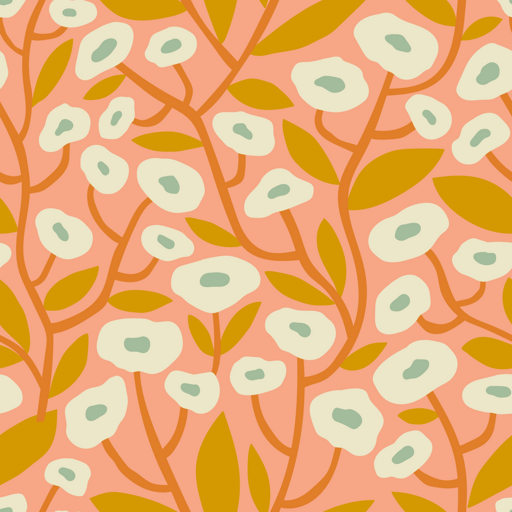 Georgia (Orange) - Retro Boho Flowers Wallpaper
