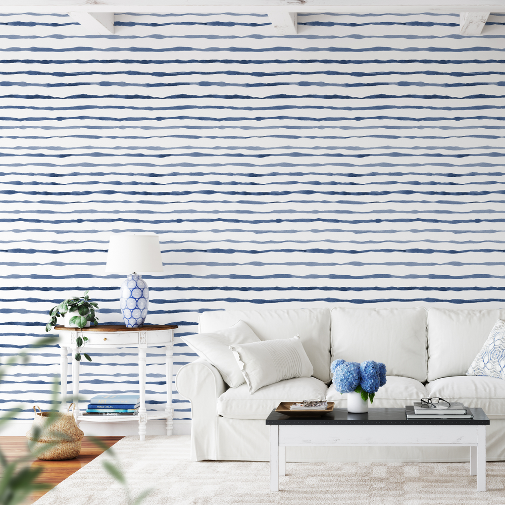 OC Ocean Blue - Horizontal Blue Watercolor Peel and Stick Wallpaper