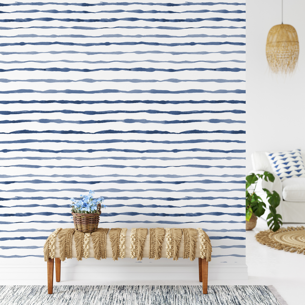 OC Ocean Blue - Horizontal Blue Watercolor Peel and Stick Wallpaper