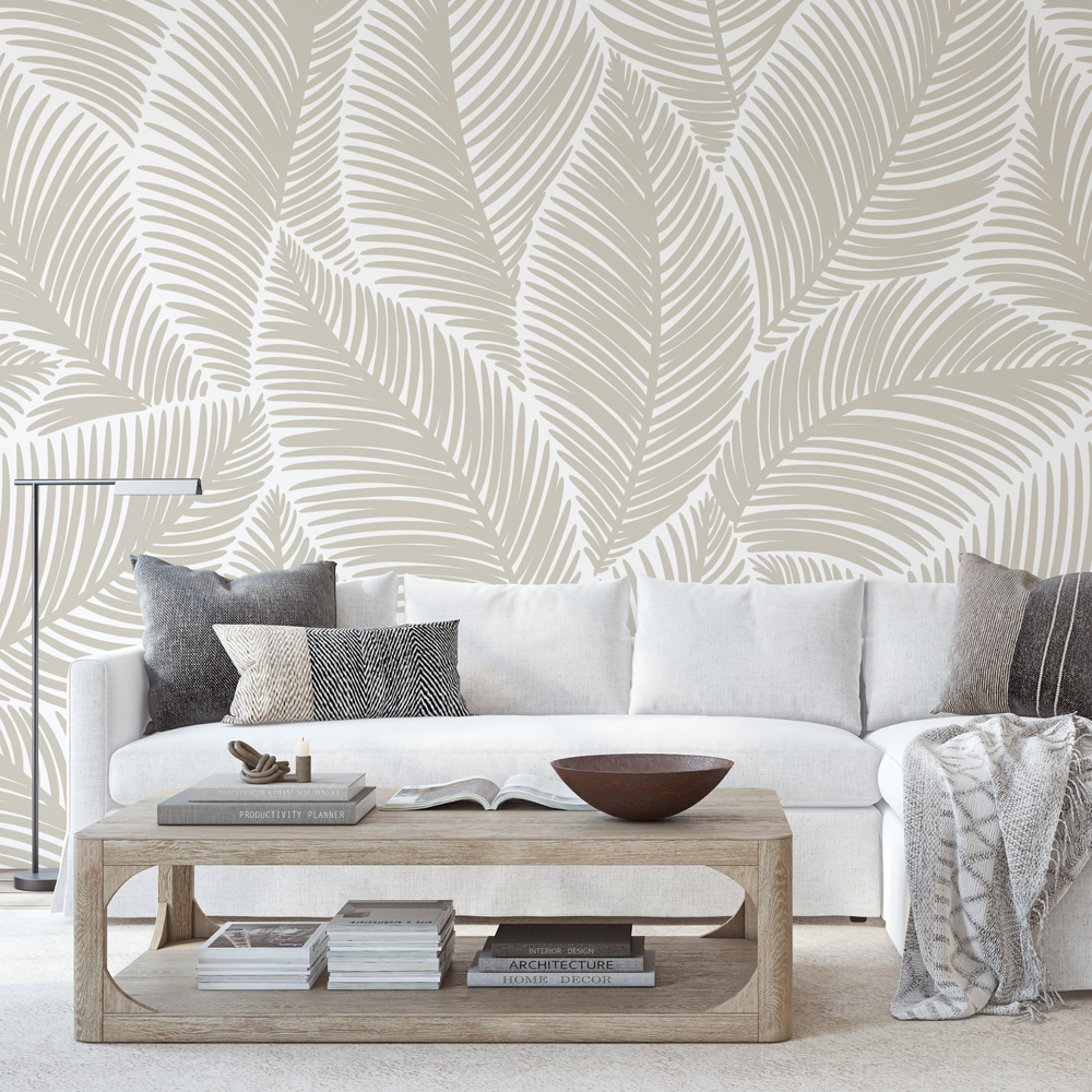 Ohana - Neutral Leaves Wallpaper