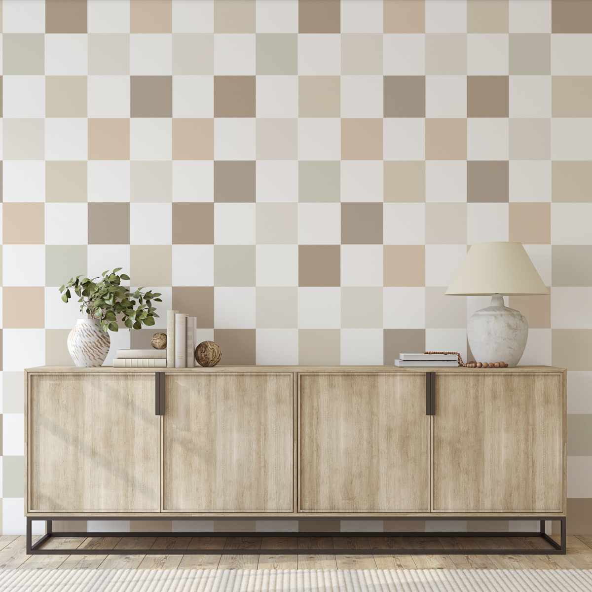 Ollie - Neutral Checkered Peel and Stick Wallpaper