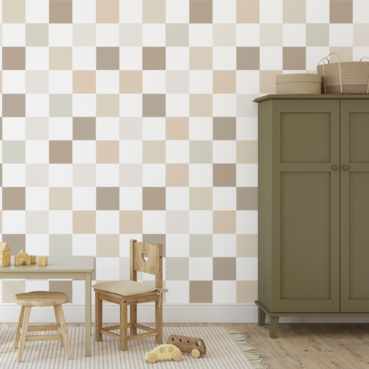 Ollie - Neutral Checkered Peel and Stick Wallpaper