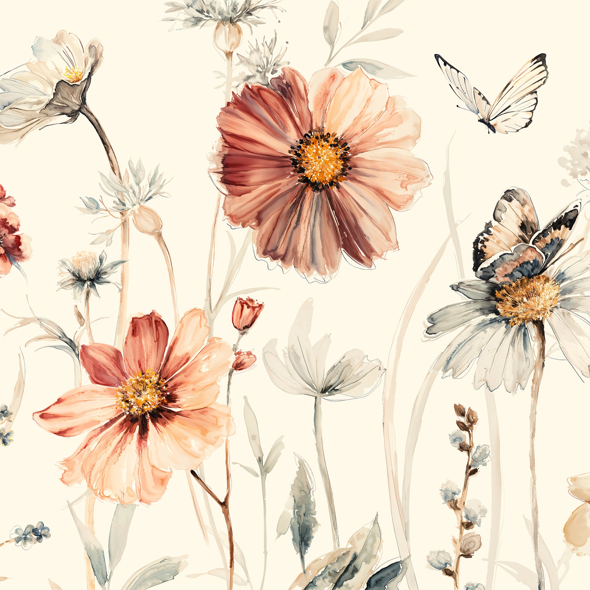Wildflower Dreams (Cream)- Whimsical Wallpaper