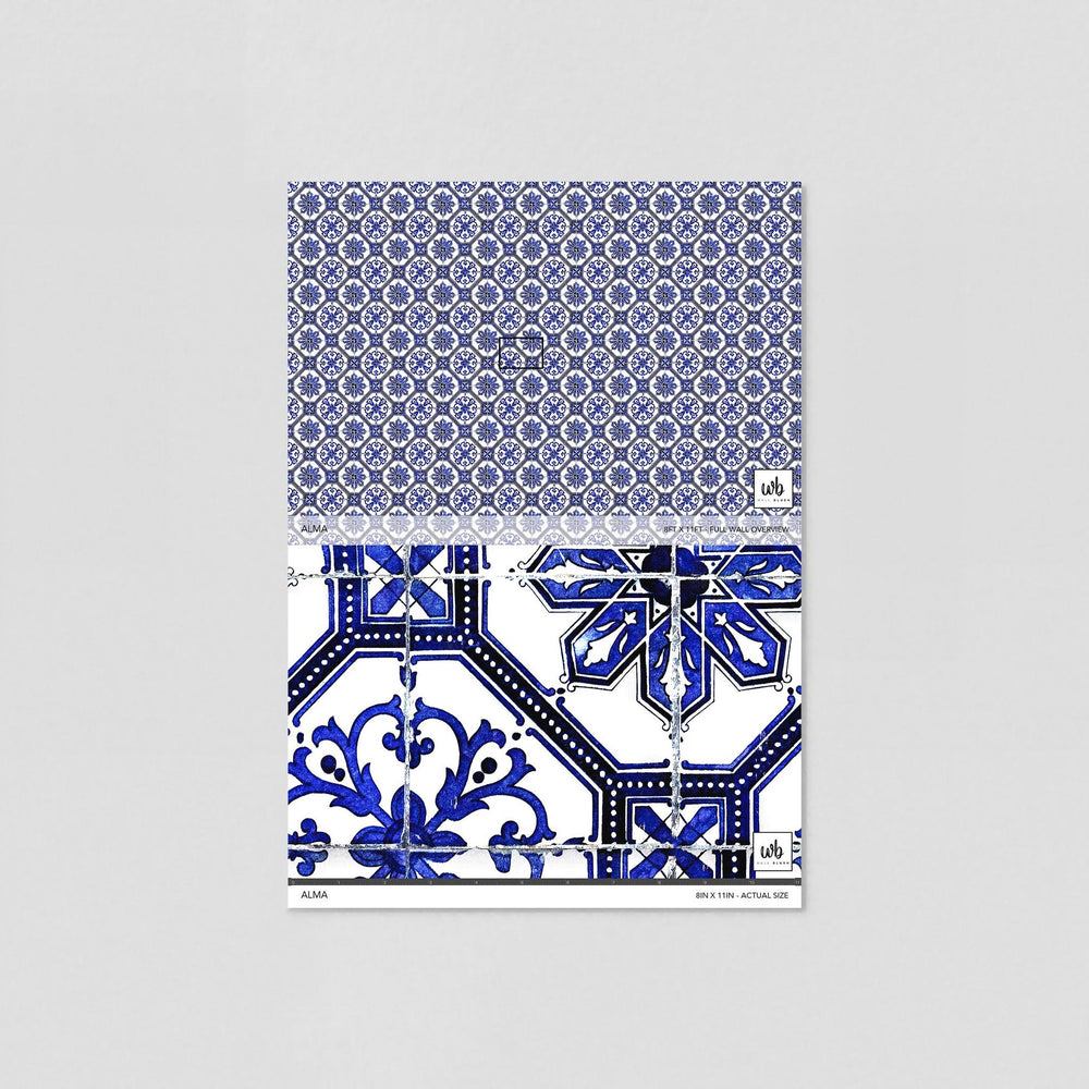 Alma - Blue and White Spanish Tiles Wallpaper