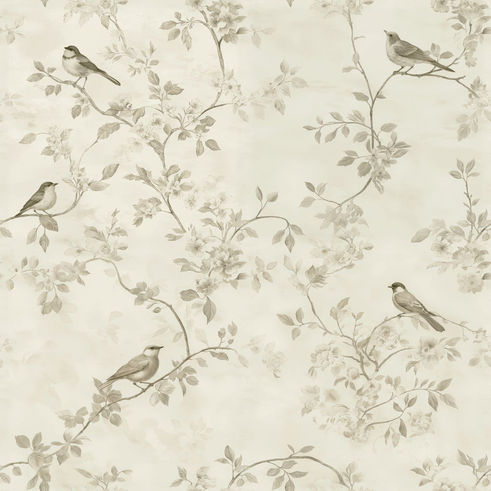 Vintage Songbird - Floral Bird Wallpaper