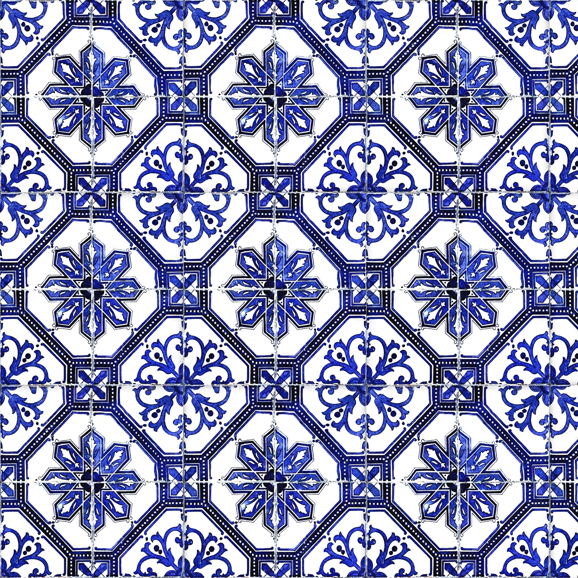 Alma - Blue and White Spanish Tiles Wallpaper