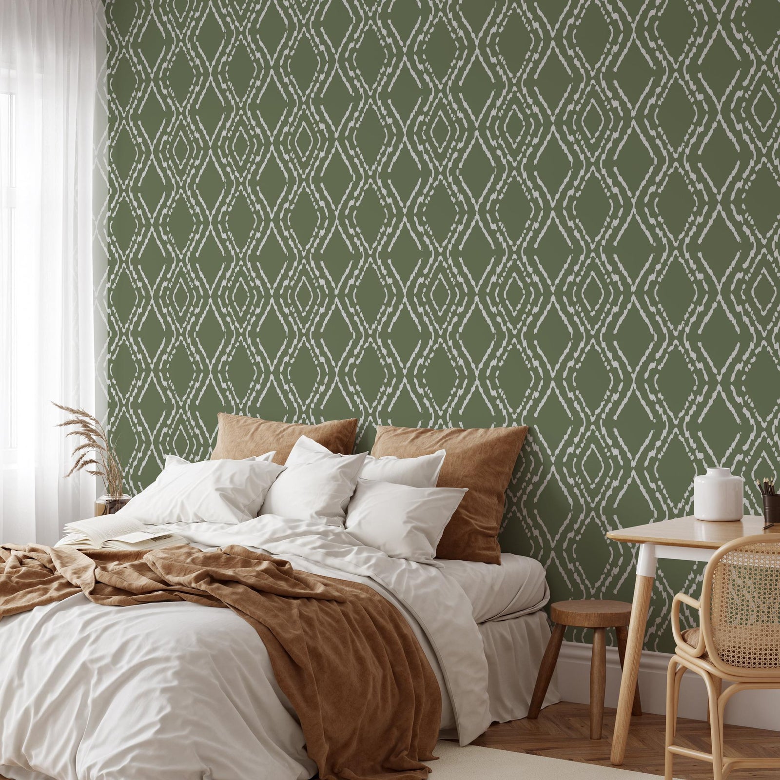 Gemma - Green Art Deco Peel and Stick Wallpaper