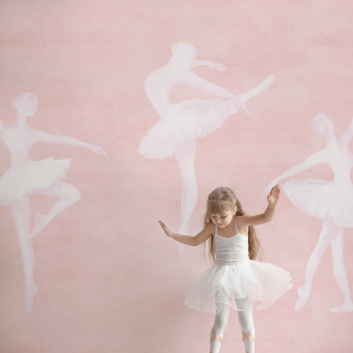 Pirouette (Mural Edition) - Blush Pink Dancing Ballerina Wallpaper