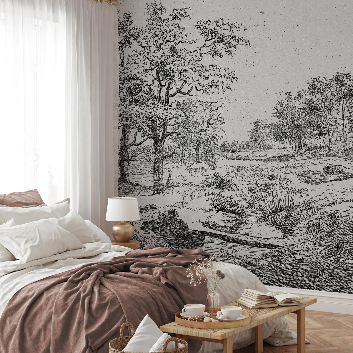 Midsummer - Vintage Sketched Forest Wallpaper