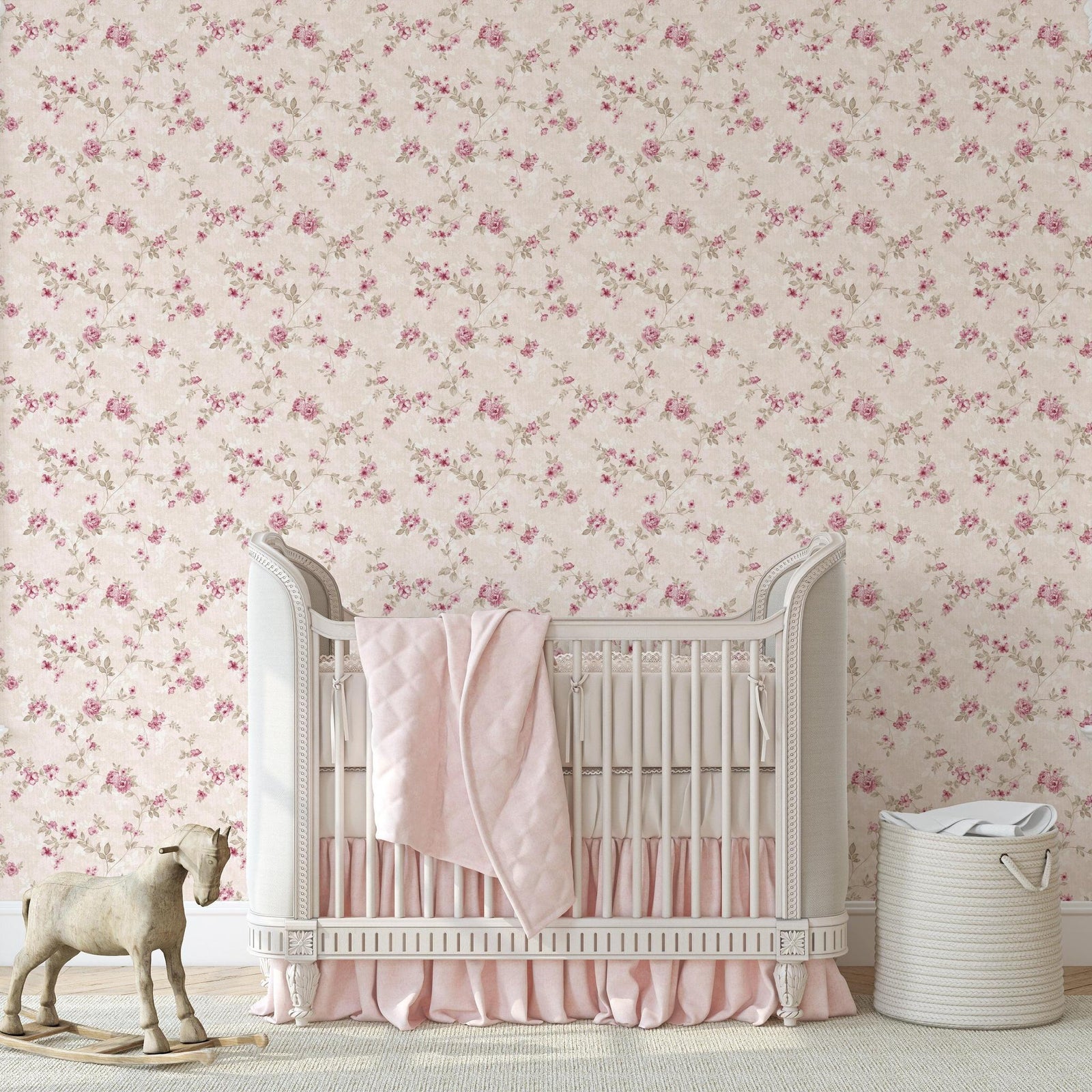 Coco's Cottage - Pink Linked Rose Floral Peel and Stick Wallpaper
