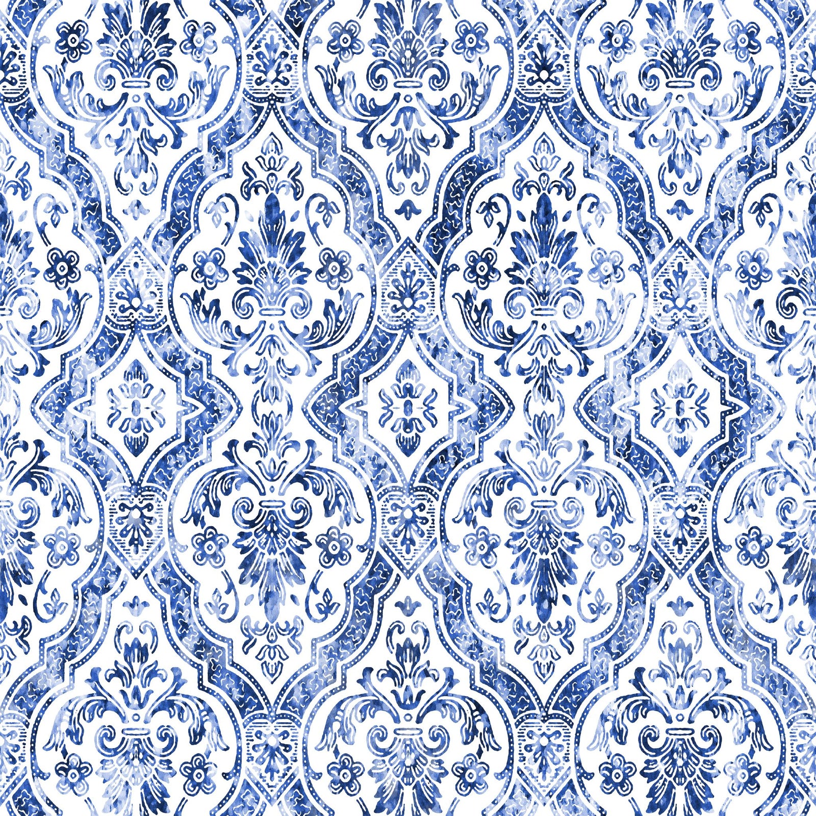Francesca - Blue Damask Peel and Stick Wallpaper
