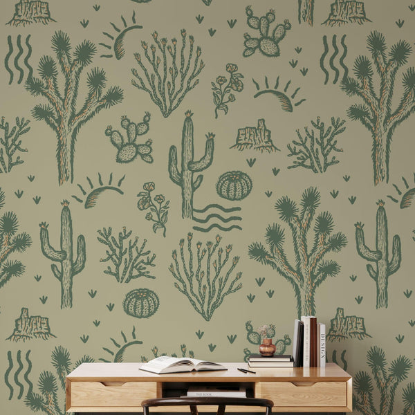 Desert Dreamer (Green) - Hand Drawn Desert Inspired Peel and Stick ...
