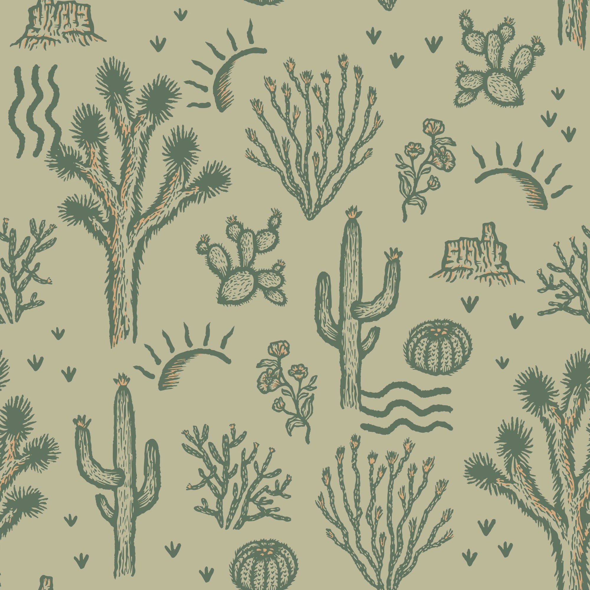 Desert Dreamer (Green) - Hand Drawn Desert Inspired Peel and Stick ...