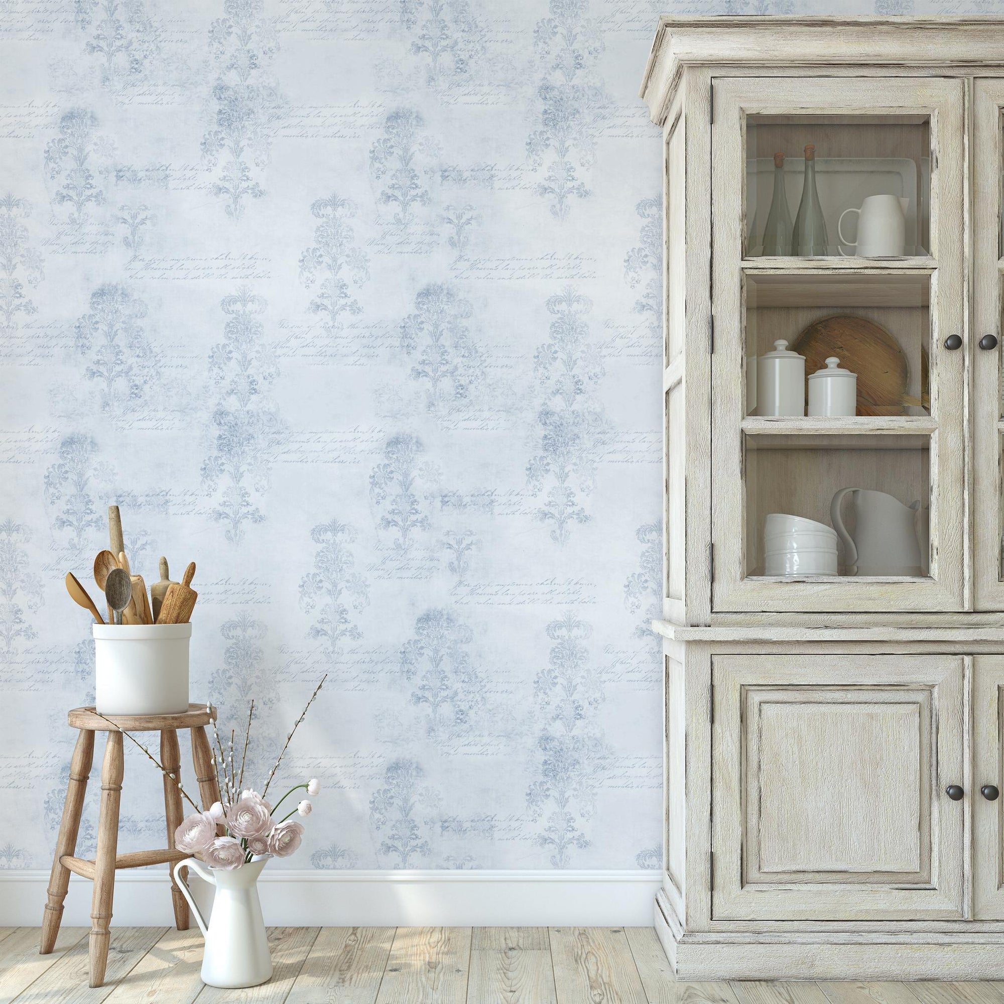 Fancy French - French Inspired Distressed Floral Peel and Stick Wallpaper