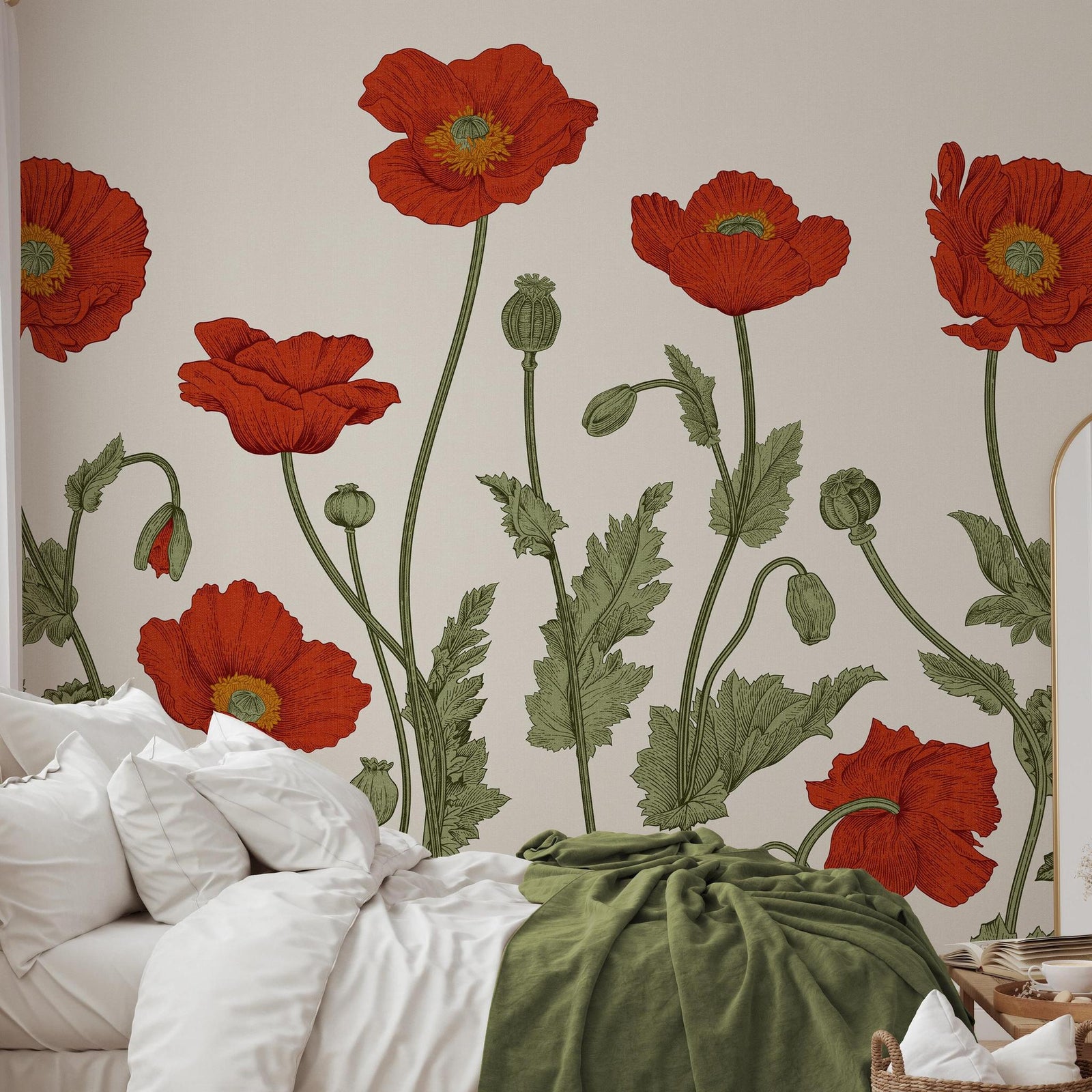 Poppy Lane - Red Poppy Peel and Stick Wallpaper