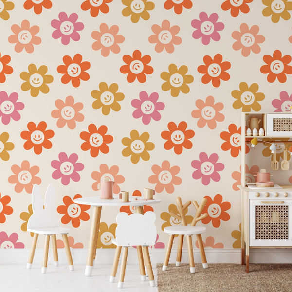 Daisy - Smiley Flowers Wallpaper– WALL BLUSH